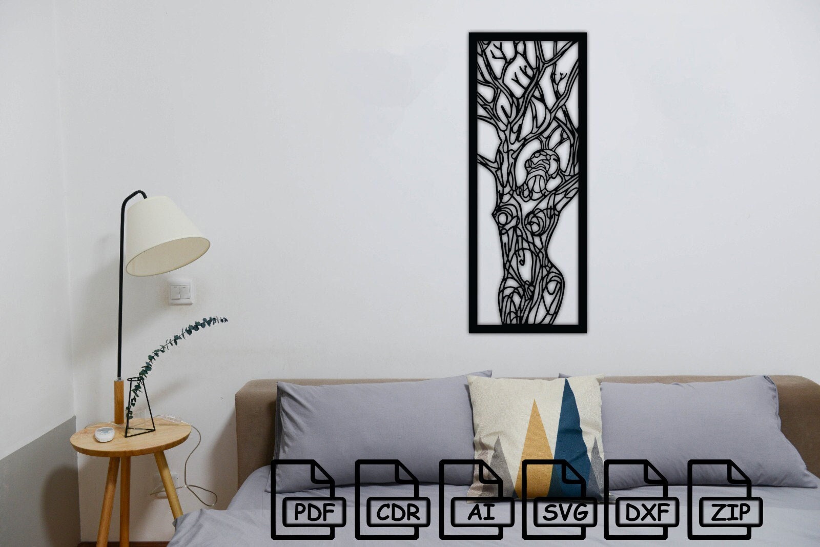 Tree Woman Cut Svg Dxf File Wall Sticker Pdf Silhouette Template Cnc ...