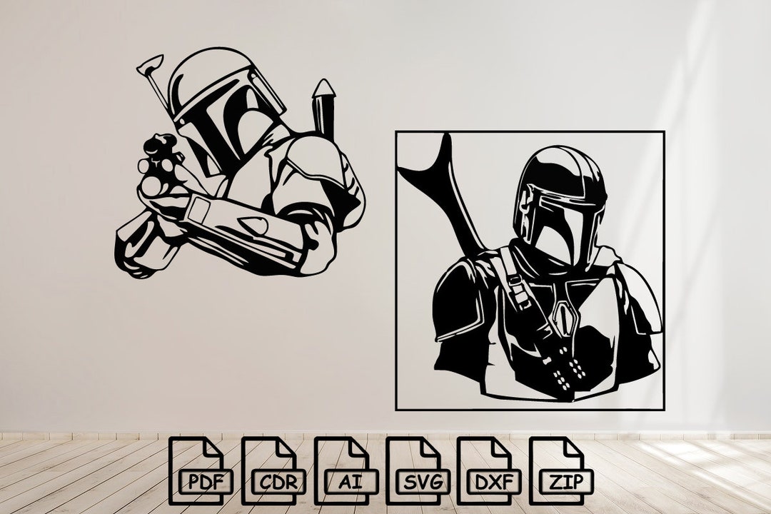 Warrior (2pcs) Cut Svg Dxf File Wall Sticker Pdf Silhouette Template ...