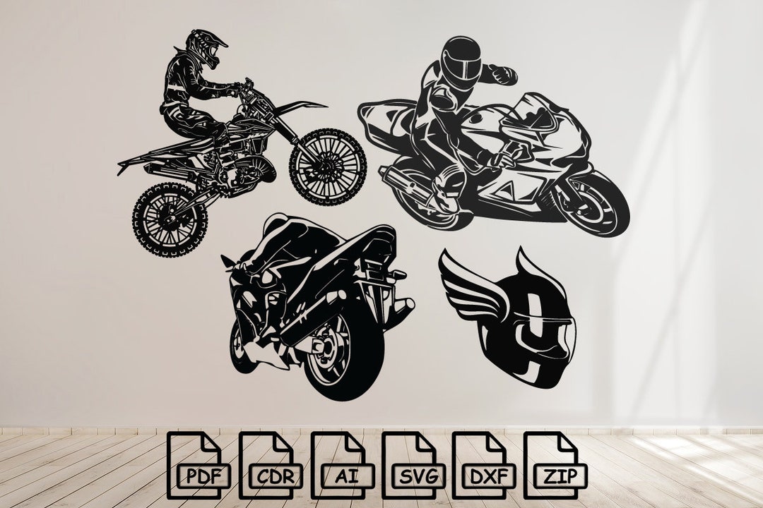 Motorcycle Bundle (4pcs) Cut Svg Dxf File Wall Sticker Pdf Silhouette ...
