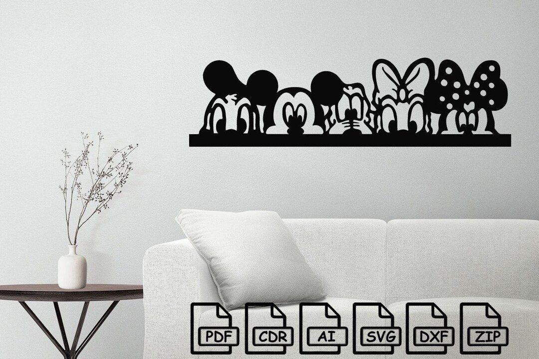 Mickey Mouse Cut Svg Dxf File Wall Sticker Pdf Silhouette Template Cnc ...