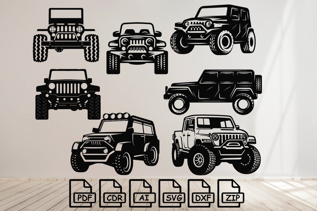 Car, Jeep Car, Key Chain 7pcs Cut Svg Dxf File Wall Sticker Pdf ...