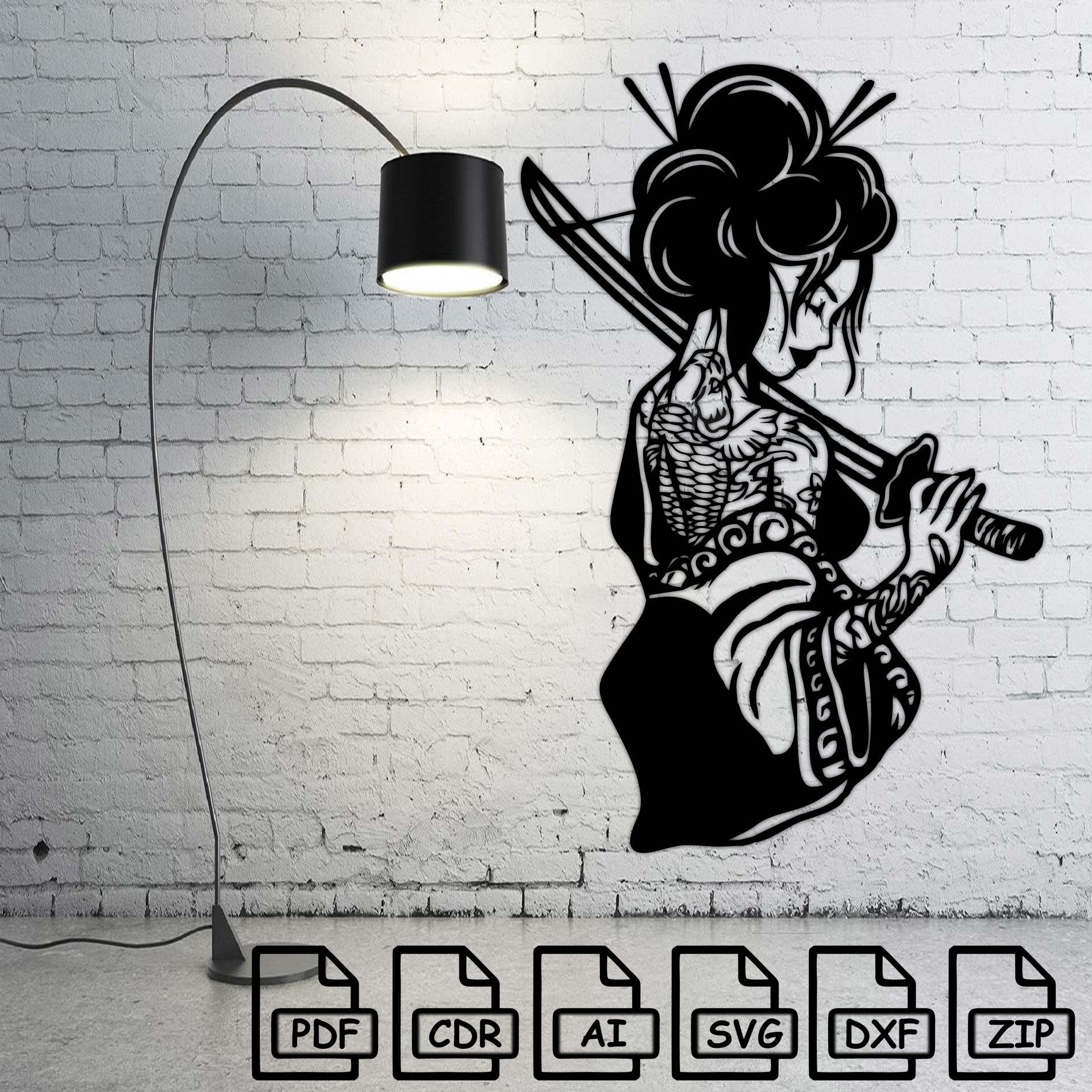 Geisha, Woman Body, Female Cut Svg Dxf File Wall Sticker Pdf Silhouette ...