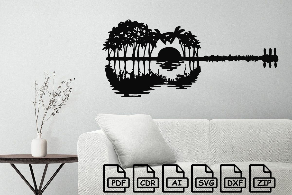 Palm Tree, Guitar, Sunset Wall Art Cut Svg Dxf File Wall Sticker Pdf ...