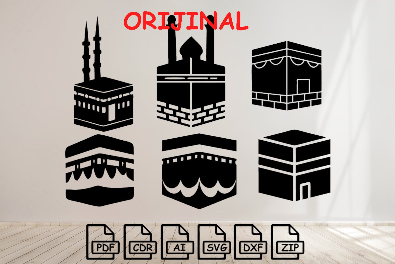 Kaaba Svg, Islamic Wall Art (6 Pcs) Cut Svg Dxf File Wall Sticker Pdf ...