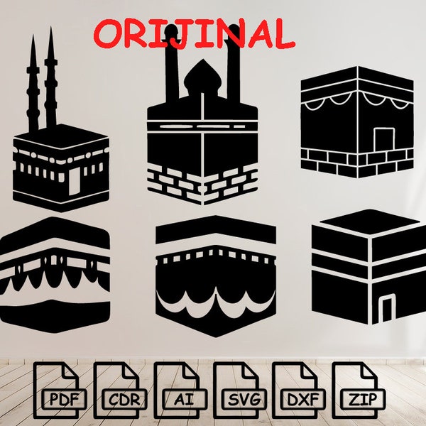 Kaaba Svg, Islamic Wall Art (6 Pcs) Cut Svg Dxf File Wall Sticker Pdf ...
