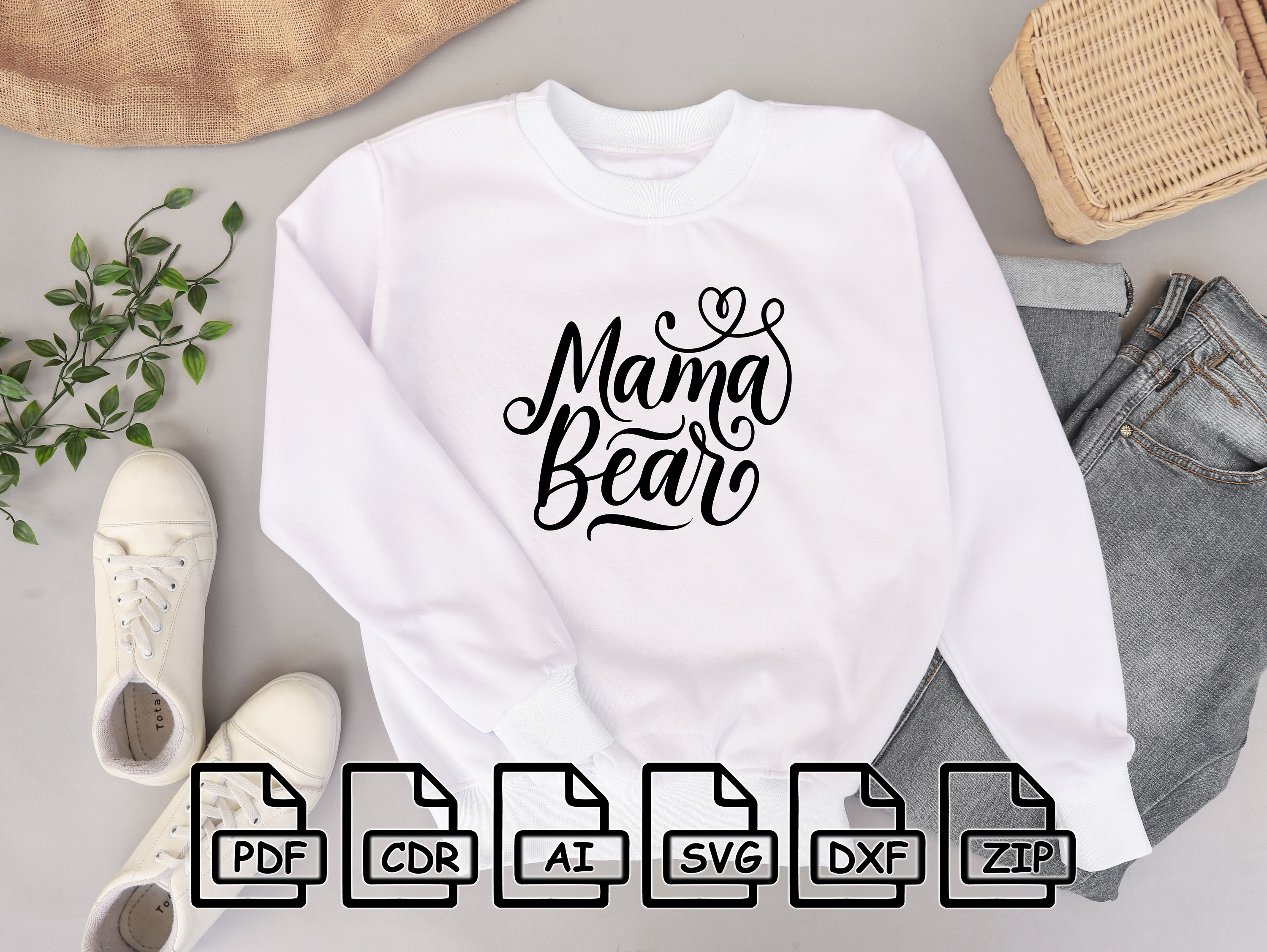 Mama Bear, Bear Cut Svg Dxf File Wall Sticker Pdf Silhouette Template ...