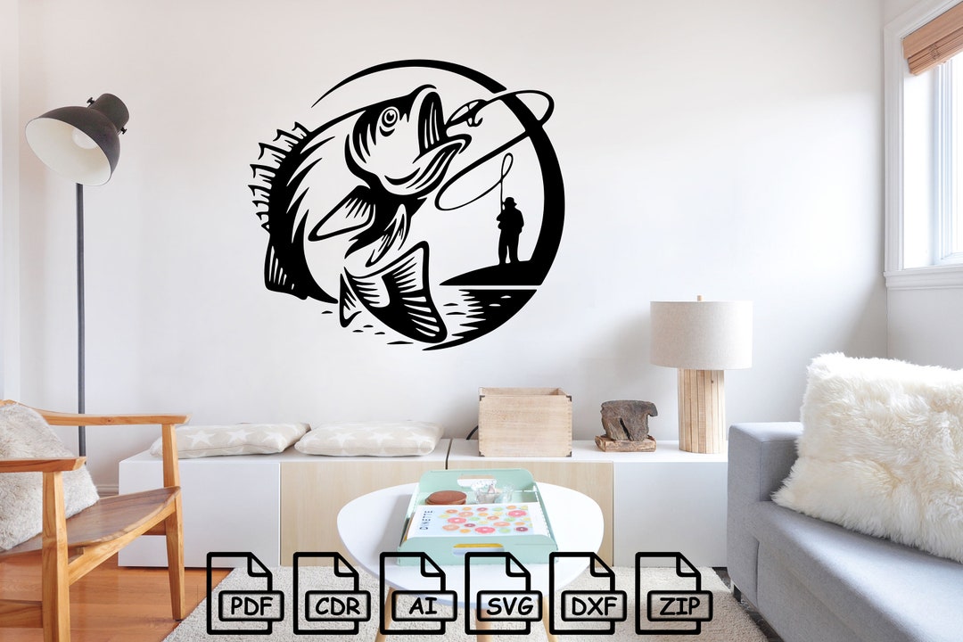 Fisher Man, Fishing Cut Svg Dxf File Wall Sticker Pdf Silhouette ...