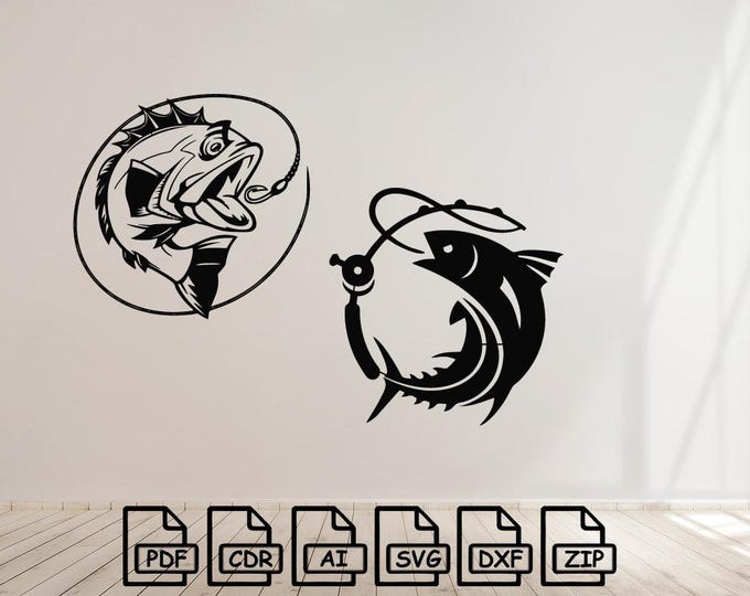 Fishing Couple Cut Svg Dxf File Wall Sticker Pdf Silhouette Template ...