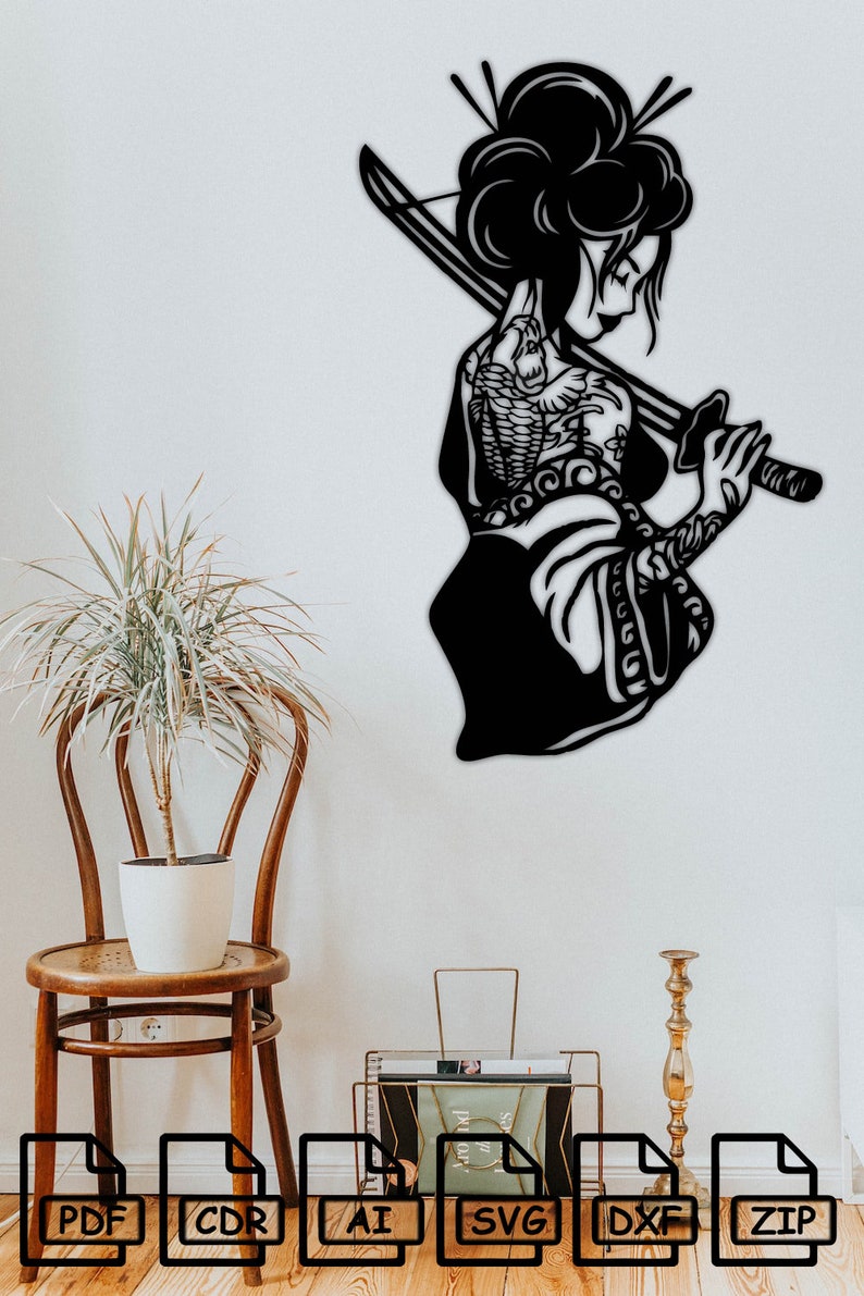 Geisha, Woman Body, Female Cut Svg Dxf File Wall Sticker Pdf Silhouette ...