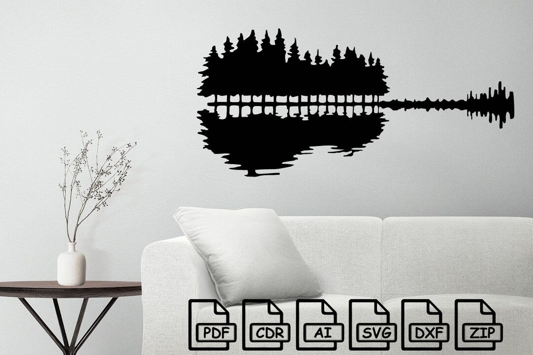 Pine Tree, Guitar, Sunset Wall Art Cut Svg Dxf File Wall Sticker Pdf ...