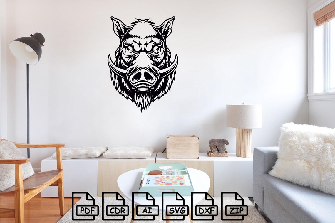 Boar Head Cut Svg Dxf File Wall Sticker Pdf Silhouette Template Cnc ...