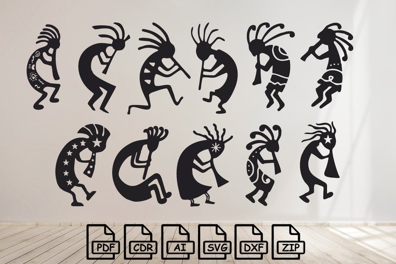 Kokopelli Bundle (14pcs) Cut Svg Dxf File Wall Sticker Pdf Silhouette ...