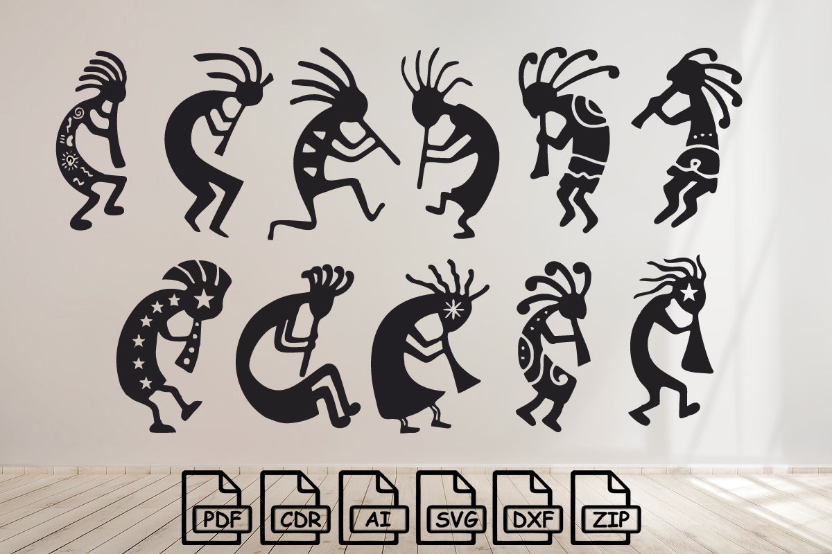 Kokopelli Bundle (14pcs) Cut Svg Dxf File Wall Sticker Pdf Silhouette ...