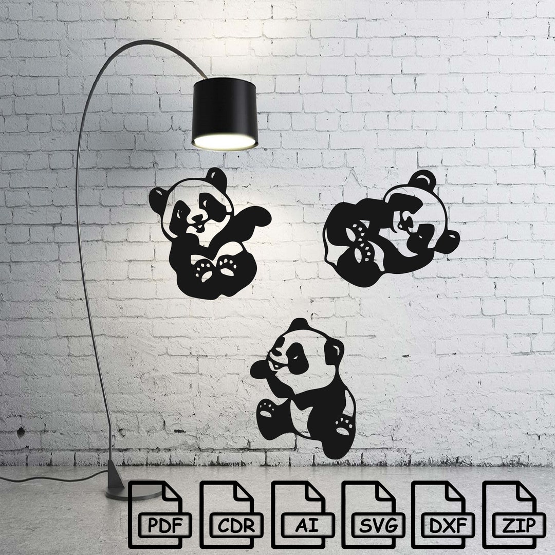 Panda Cut Svg Dxf File Wall Sticker Pdf Silhouette Template Cnc Cutting ...
