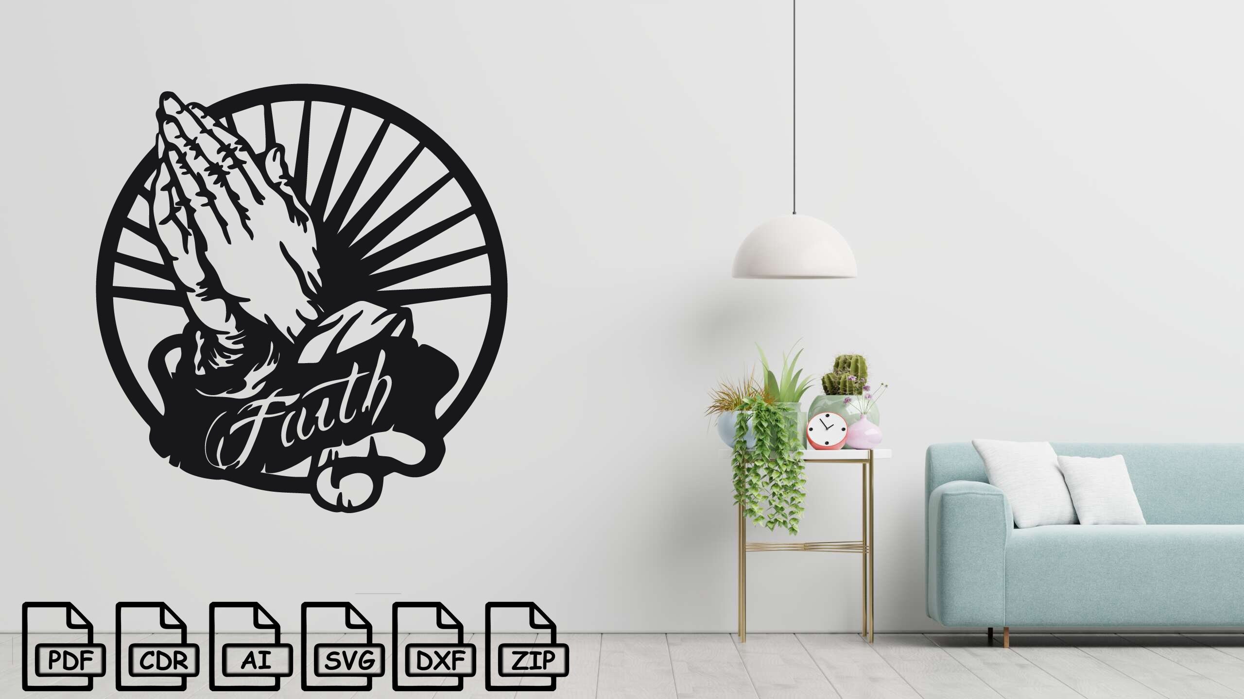 Praying Hands Cut Svg Dxf File Wall Sticker Pdf Silhouette Template Cnc ...