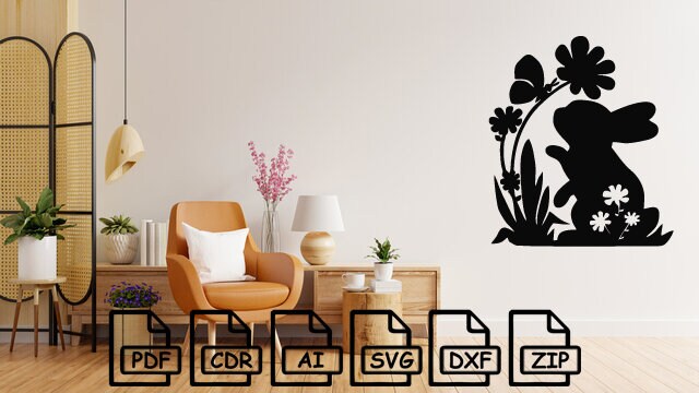 Rabbit Cut Svg Dxf File Wall Sticker Pdf Silhouette Template Cnc ...