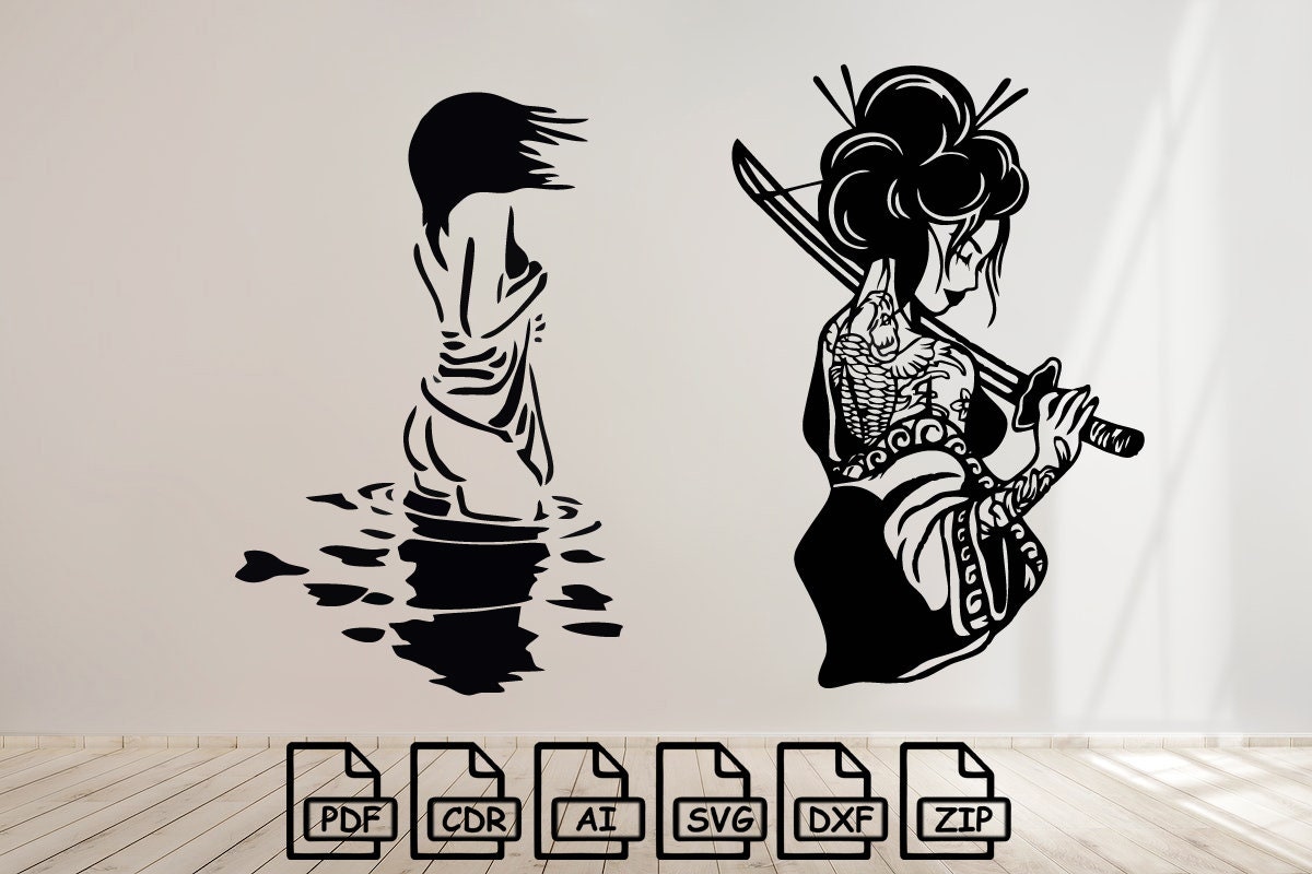 Geisha, Woman Body, Female Cut Svg Dxf File Wall Sticker Pdf Silhouette ...