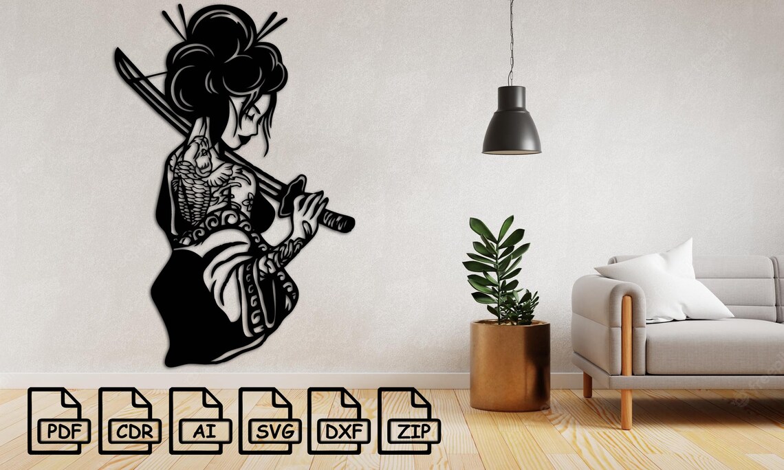 Geisha, Woman Body, Female Cut Svg Dxf File Wall Sticker Pdf Silhouette ...