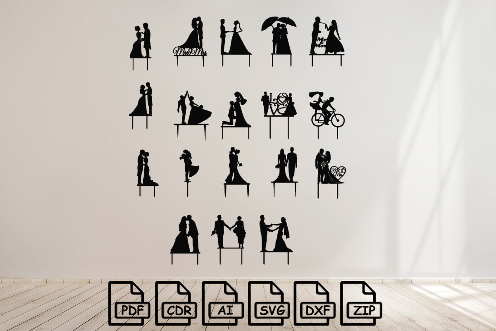 Pack of Just Weeding Cake Stakes Svg Dxf File Wall Sticker Pdf ...