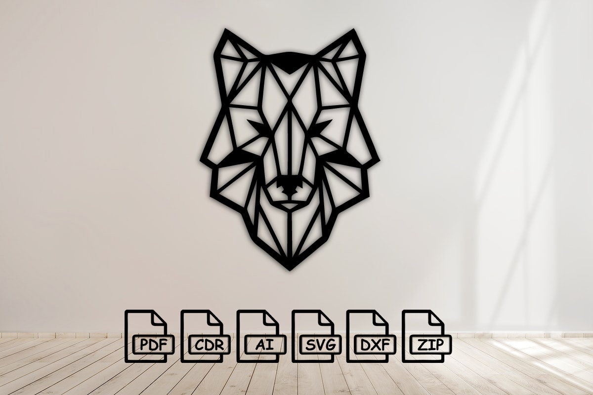 Wolf (3psc), Geometric Wolf Cut Svg Dxf File Wall Sticker Pdf ...