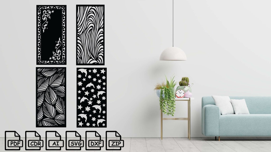 Decorative Panel (3pcs) Wall Art Cut Svg Dxf File Wall Sticker Pdf ...