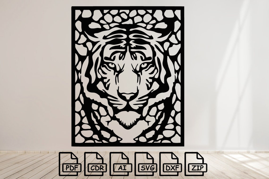 Tiger Svg, Tiger Face Svg Dxf File Wall Sticker Pdf Silhouette Template ...