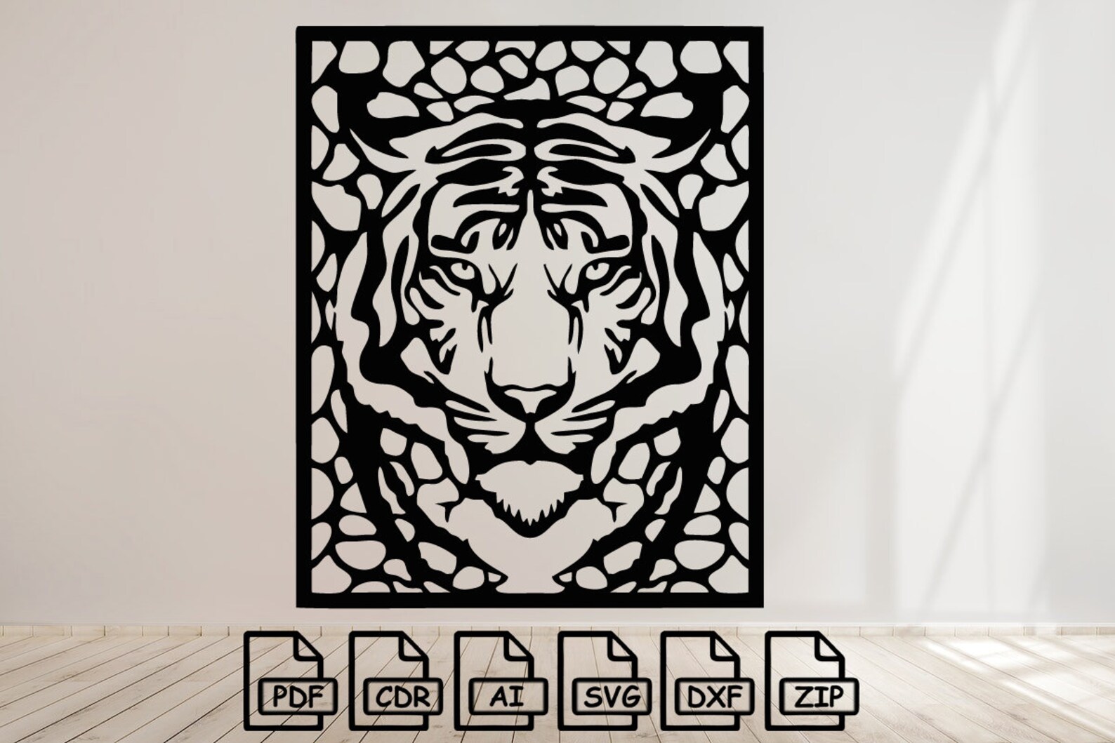 Tiger Svg, Tiger Face Svg Dxf File Wall Sticker Pdf Silhouette Template ...