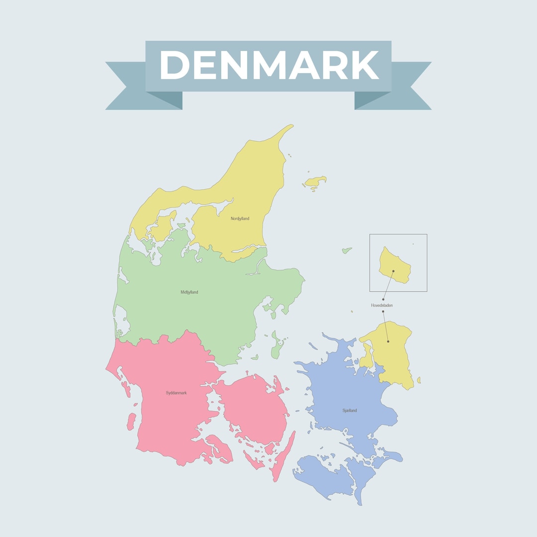 Colorful Denmark Map With State and Province Names - Etsy