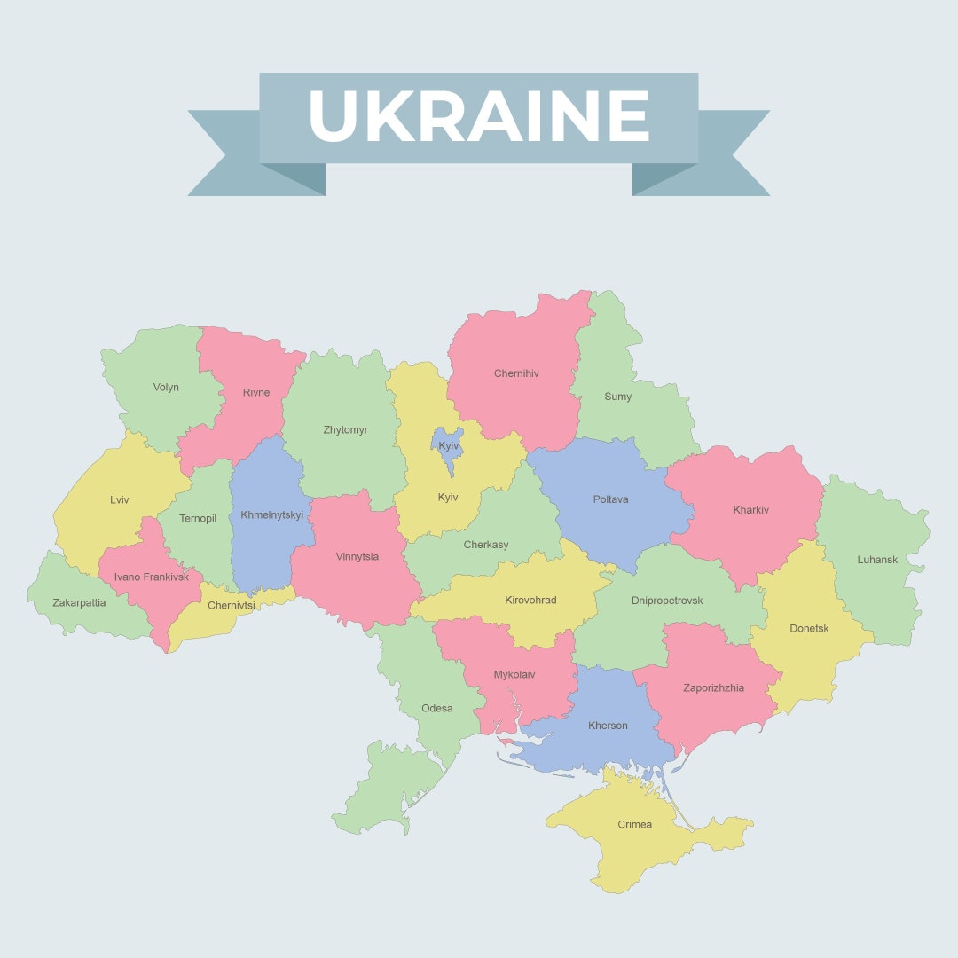 Colorful Ukraine Map With State and Province Names - Etsy