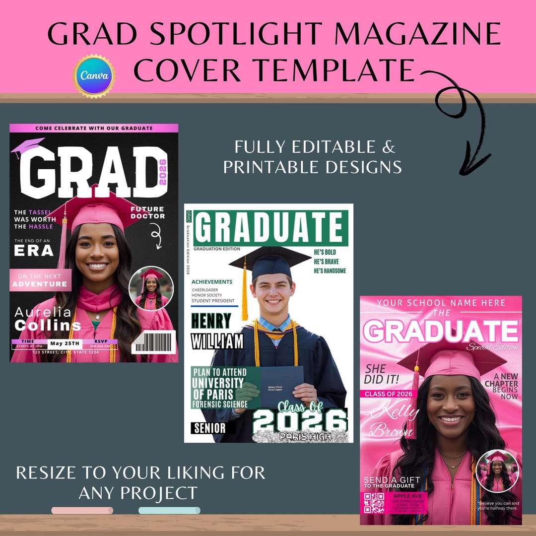 Graduation Magazine Cover Template | Fully Editable - Etsy