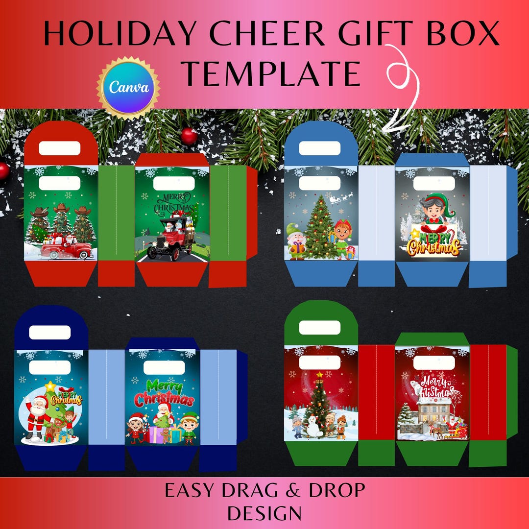 Holiday Cheer Gift Box Template | Printable Christmas Box - Etsy