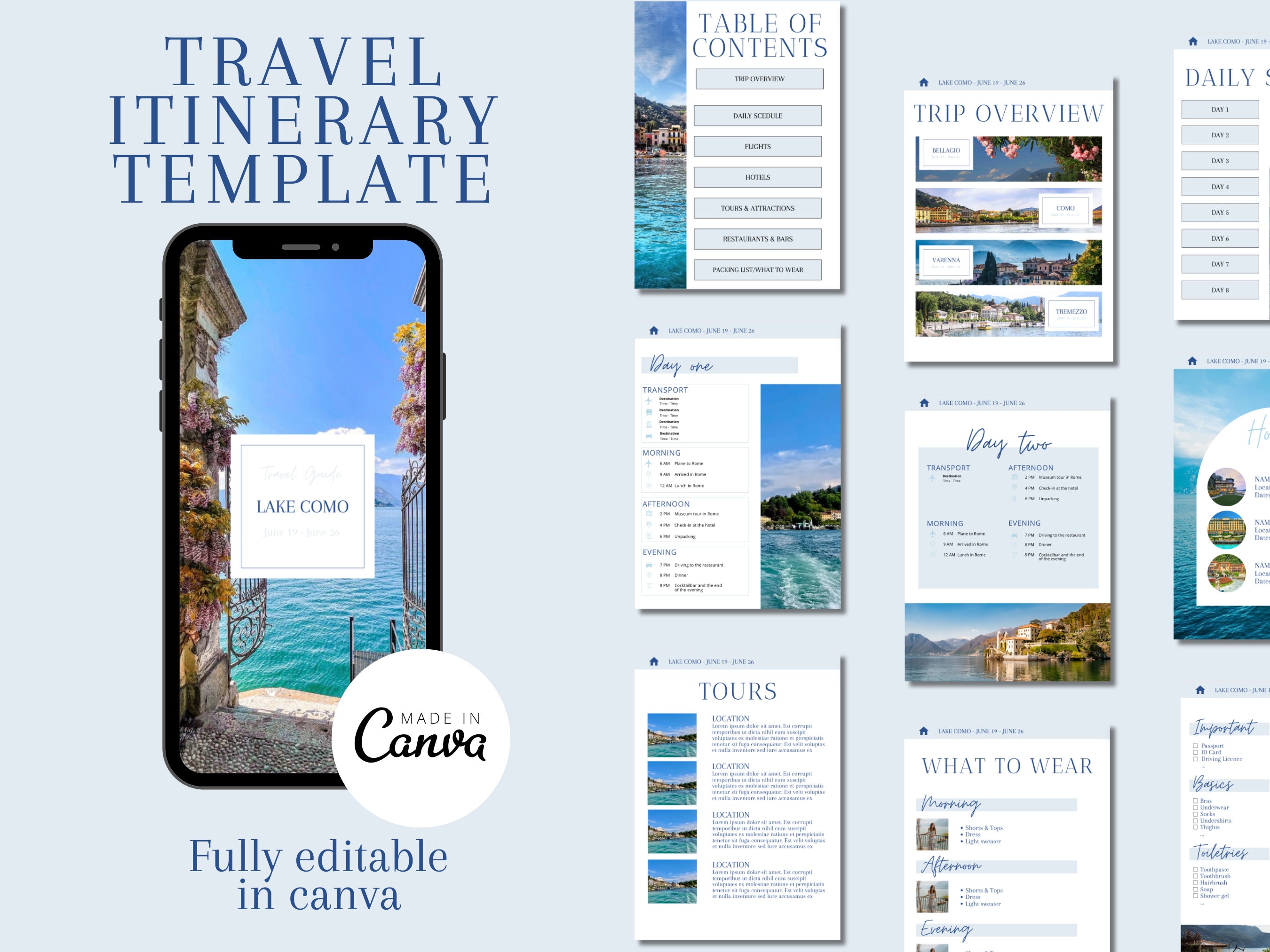 Travel Itinerary Template 16 Slides Digital Print or Pdf. Editable on ...