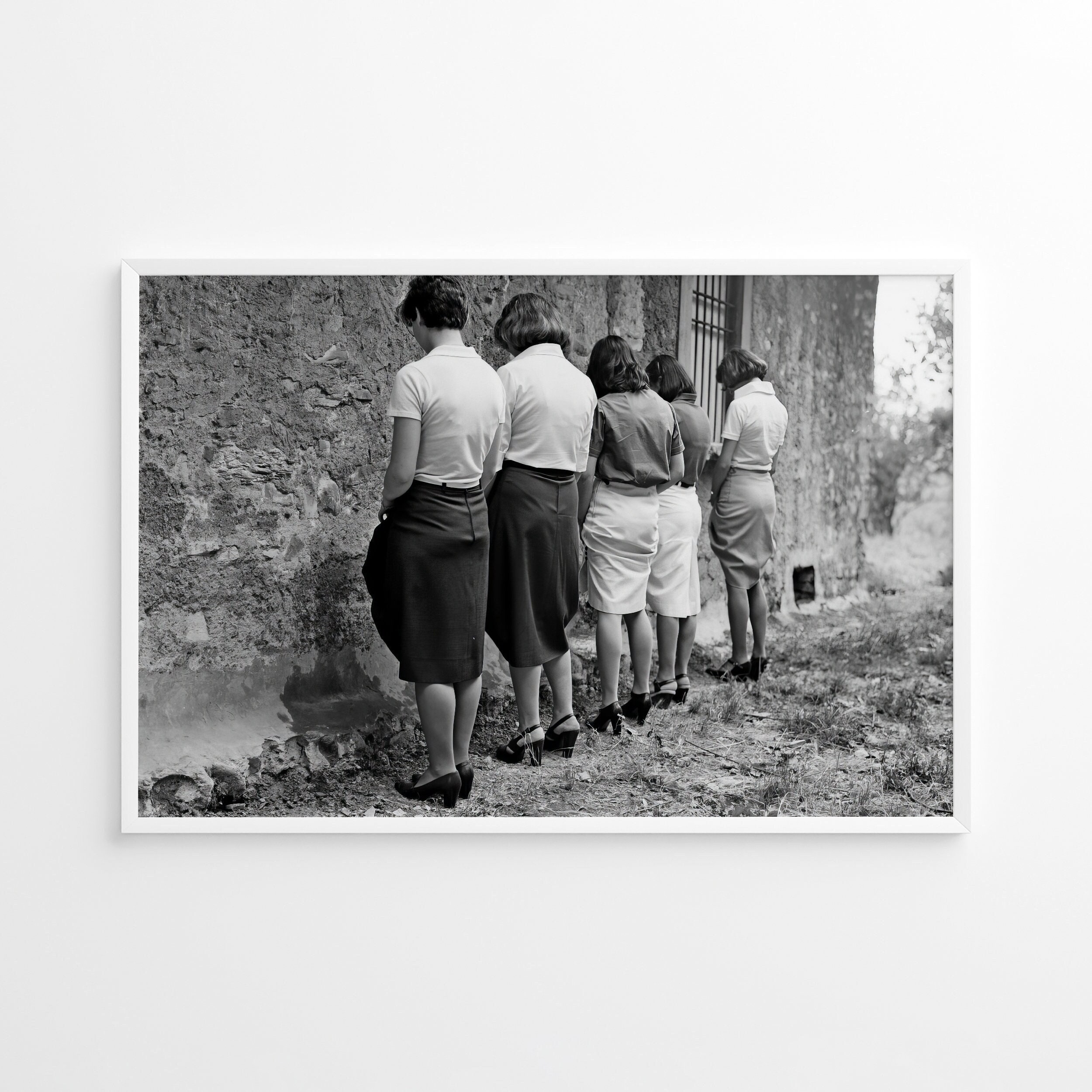 Women Peeing on the Wall, Vintage Print, Photography Print, Black White ...