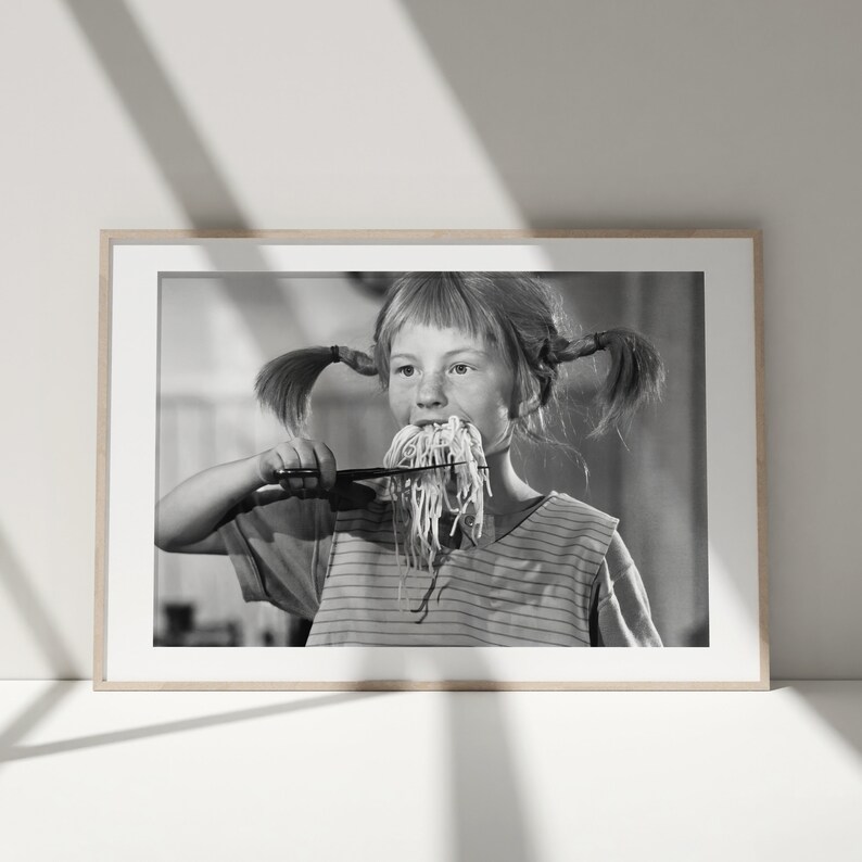 Eating Spaghetti, Pippi Longstocking, Kitchen Wall Art, Photography Print, Black White Poster ...