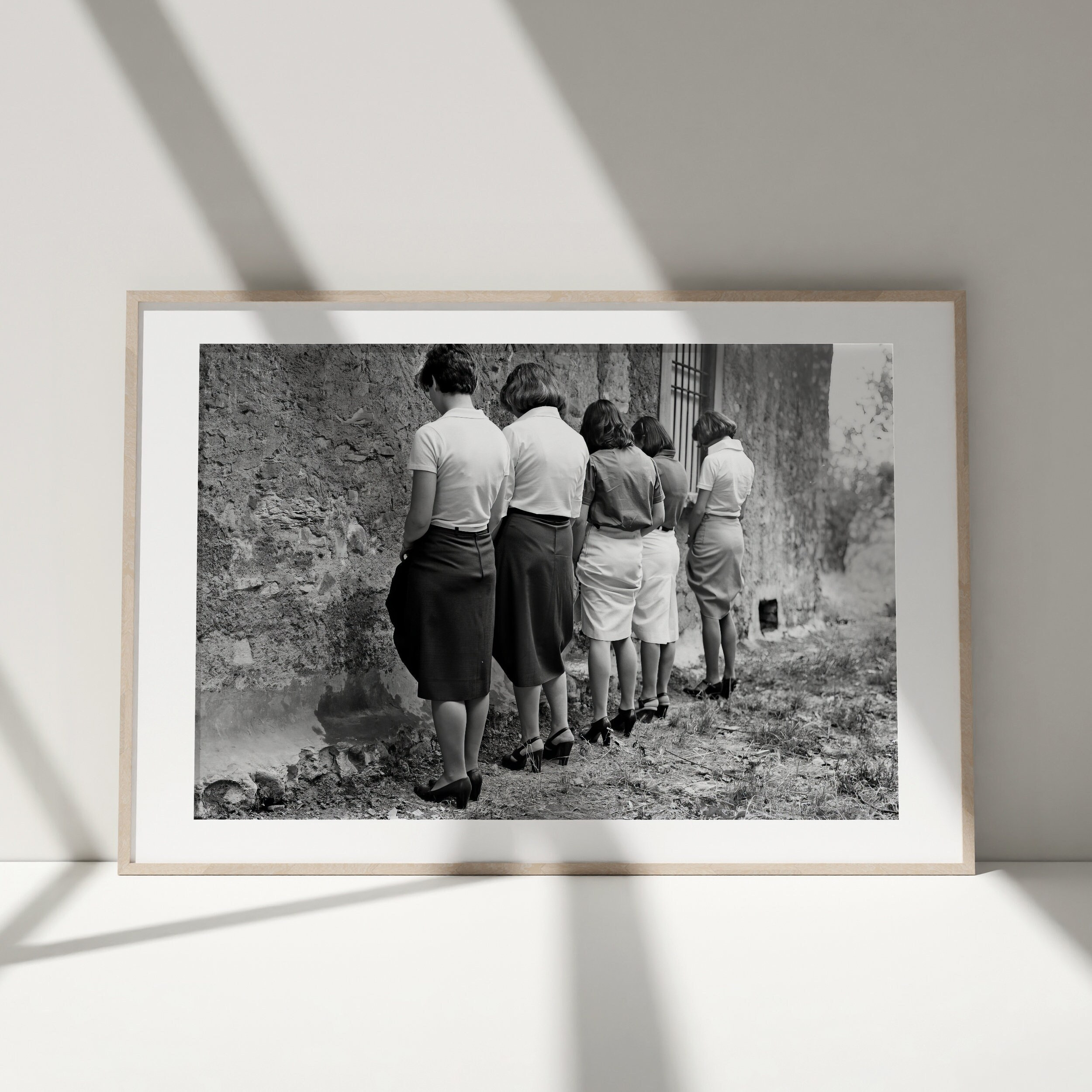 Women Peeing on the Wall, Vintage Print, Photography Print, Black White ...
