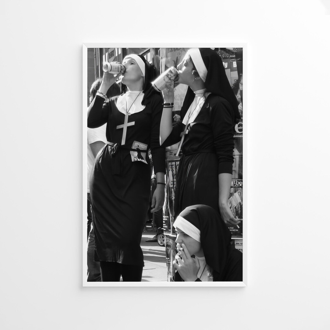 Nuns Smoking, Bar Decor, Funny Wall Art, Smoking Nuns Print, Vintage ...