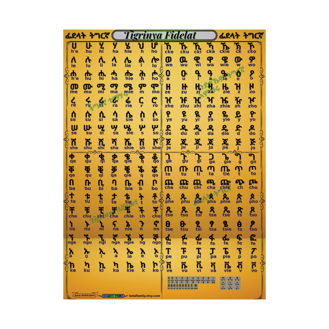 Tigrinya Alphabet, Tigrigna/fidelat Geez/fidelat Wall Matte Vertical ...