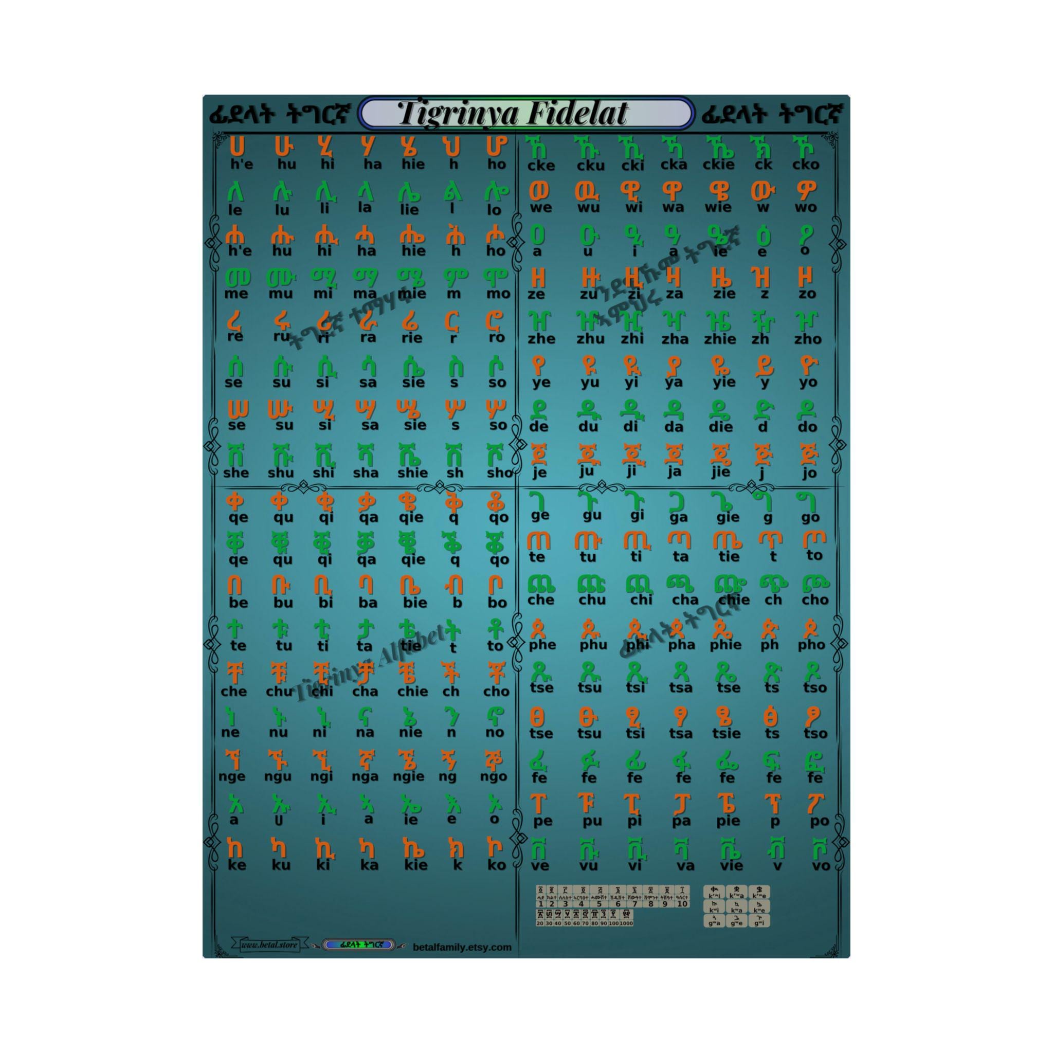 Tigrinya Alphabet, Tigrigna/fidelat Geez/fidelat Wall Matte Vertical ...