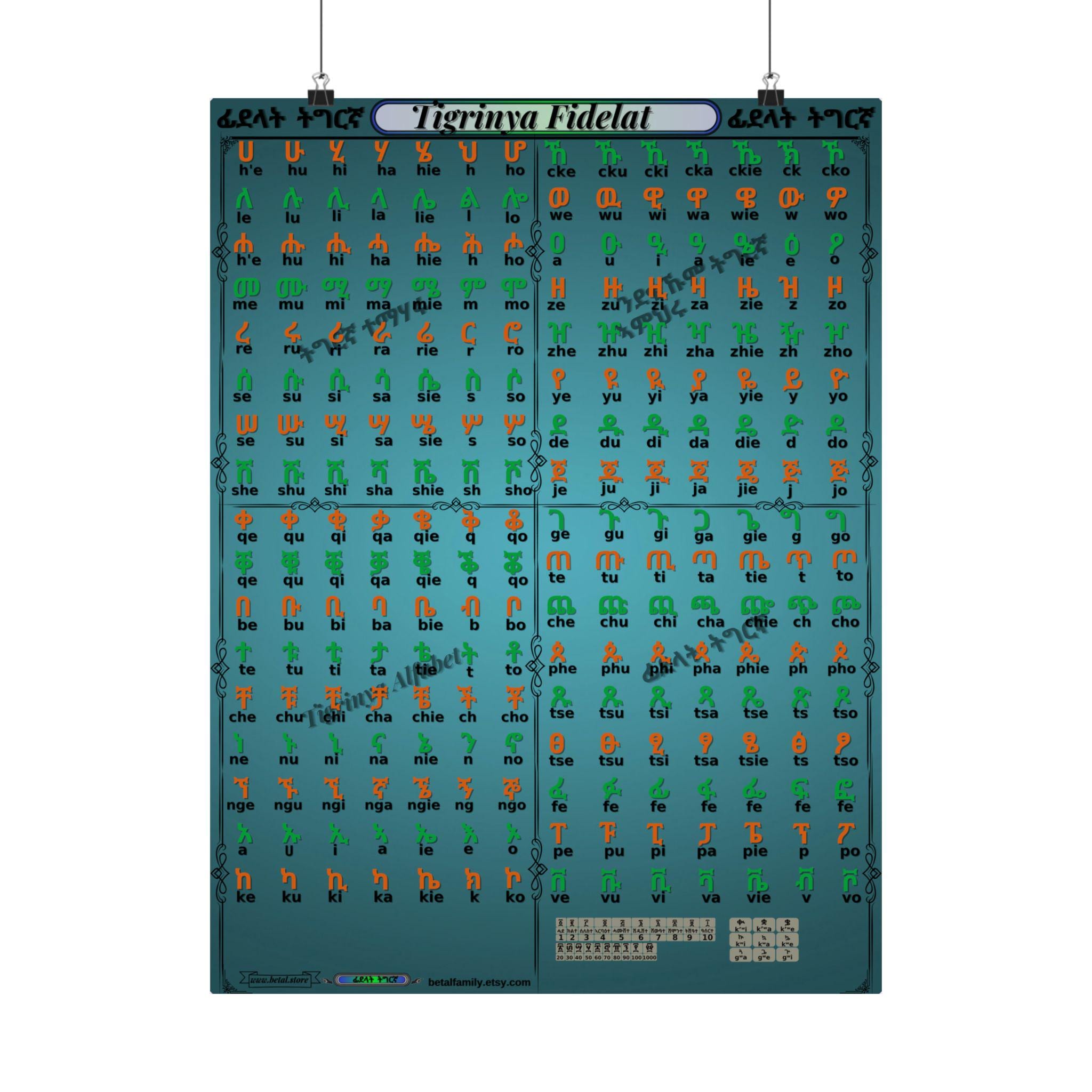 Tigrinya Alphabet, Tigrigna/fidelat Geez/fidelat Wall Matte Vertical ...