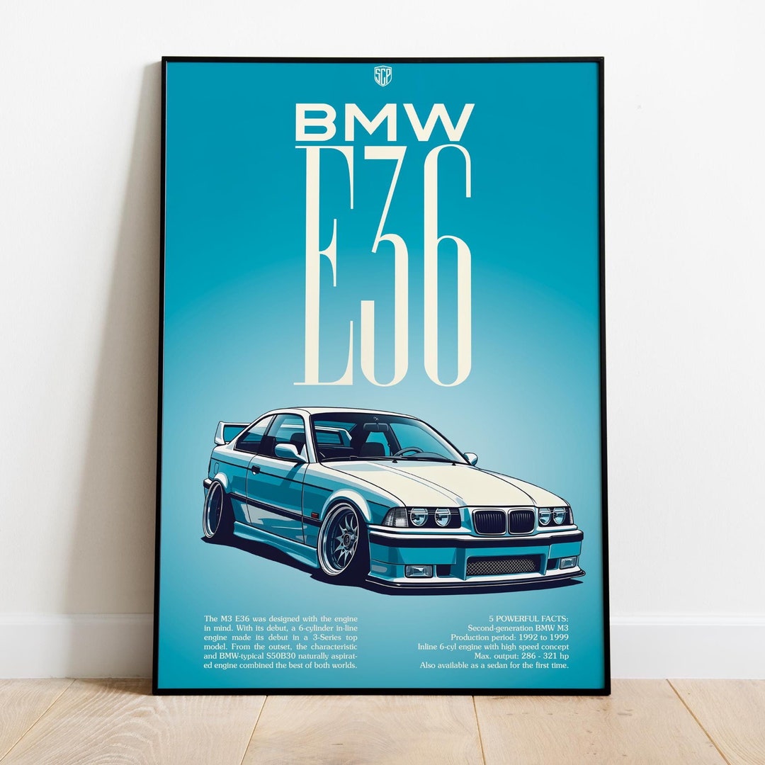 BMW M3 E36, BMW Poster, E36, Bmw M3, Car Poster, Classic Car Poster, Sports Car, Bmw Art, M3 ...