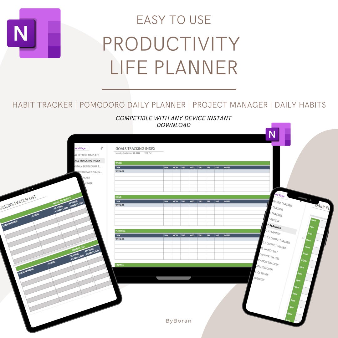 Onenote Planner, Onenote Productivity and Life Planner, Onenote ...