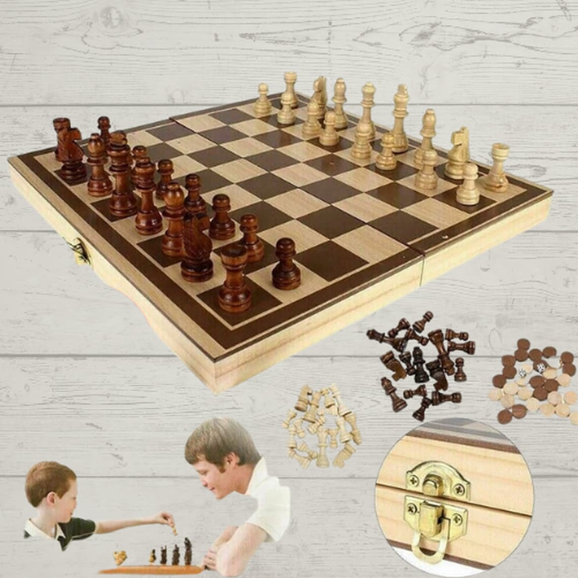 Handcrafted Large Wooden Chess Set Folding Board With Hand Carved ...