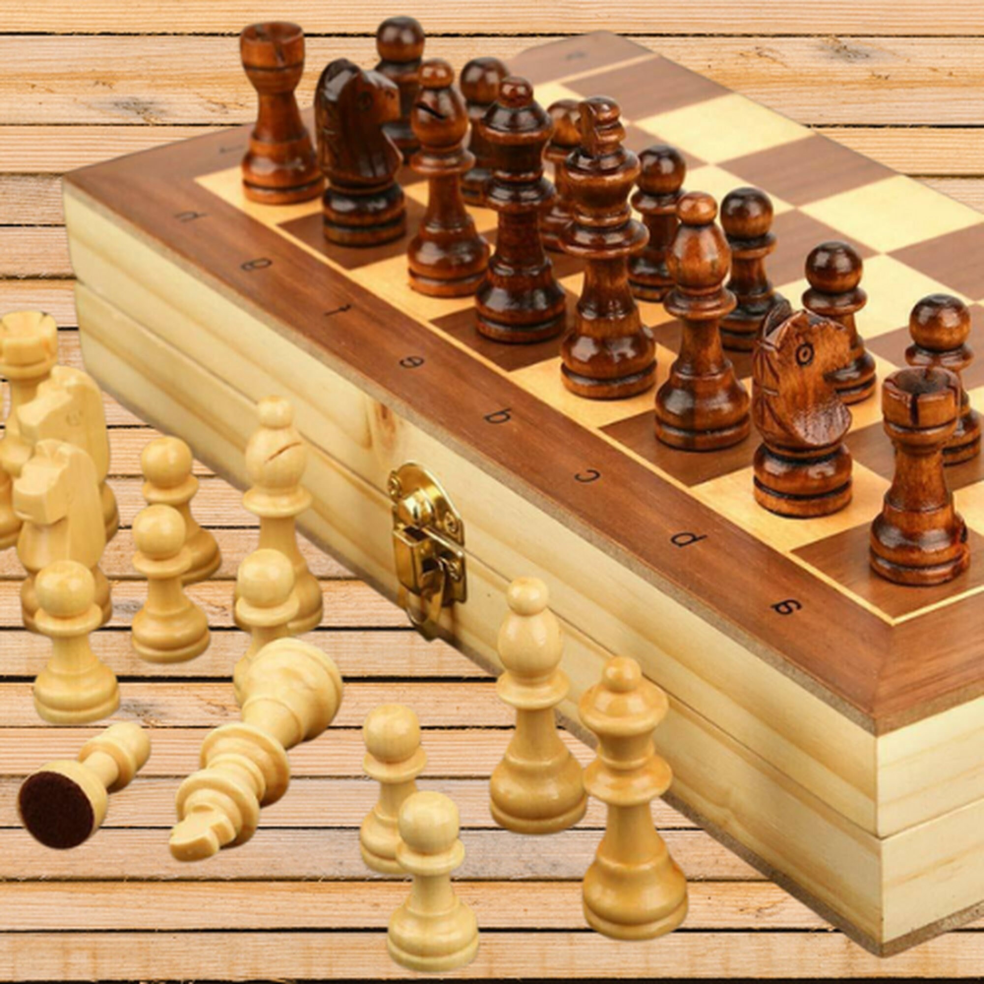 Handcrafted Large Wooden Chess Set Folding Board With Hand Carved ...