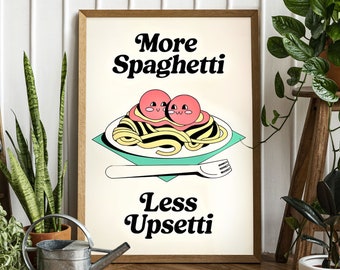 Spaghetti Wall Print, Retro Kitchen Wall Decor, Pasta Print, Spaghetti ...