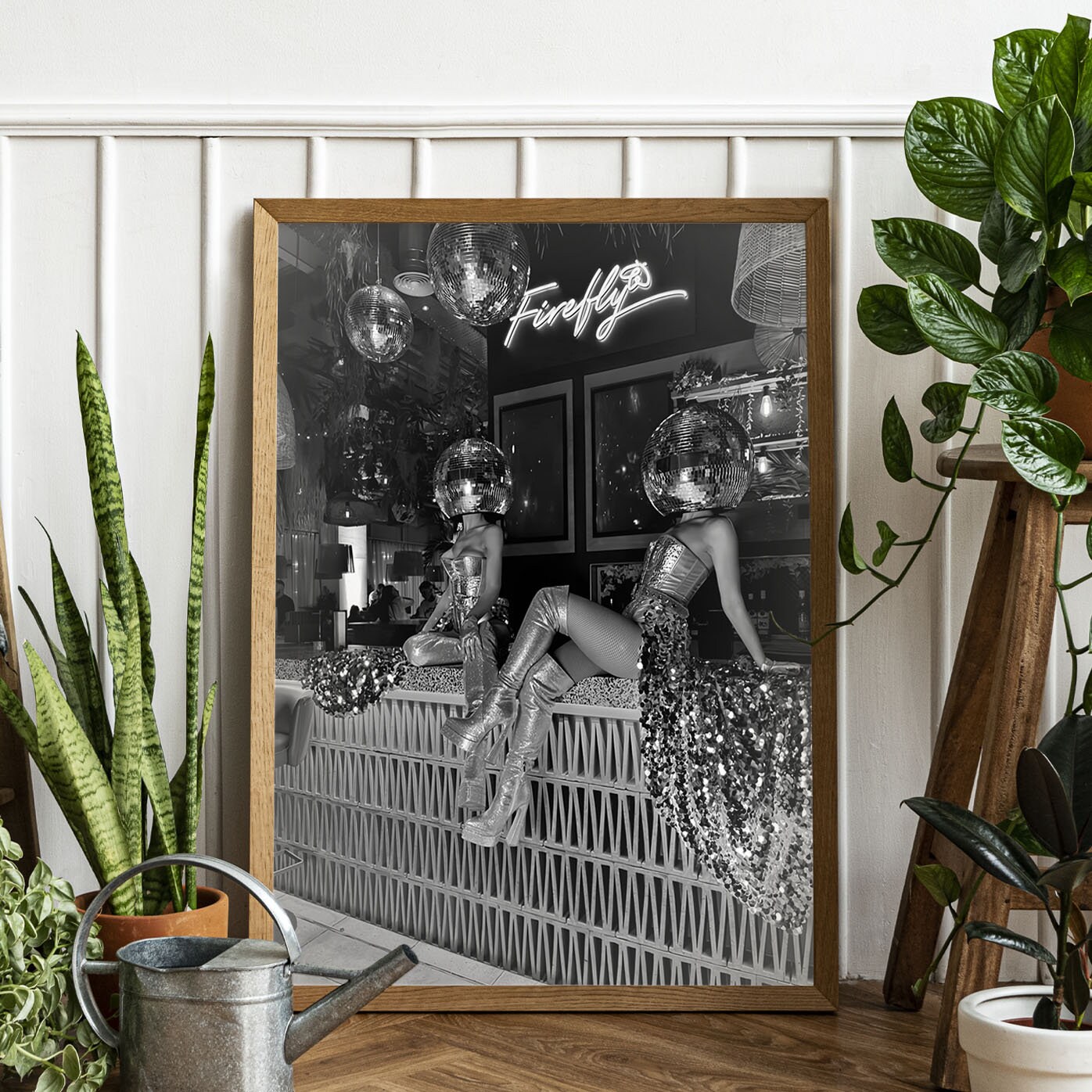 Shiny Disco Ball Poster Two Young Girls Room Decor Silver Mirror Ball ...