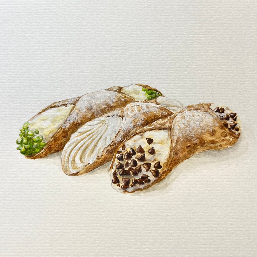 Cannoli Trio Original Watercolor Painting, Handcrafted Illustration 6X9 ...