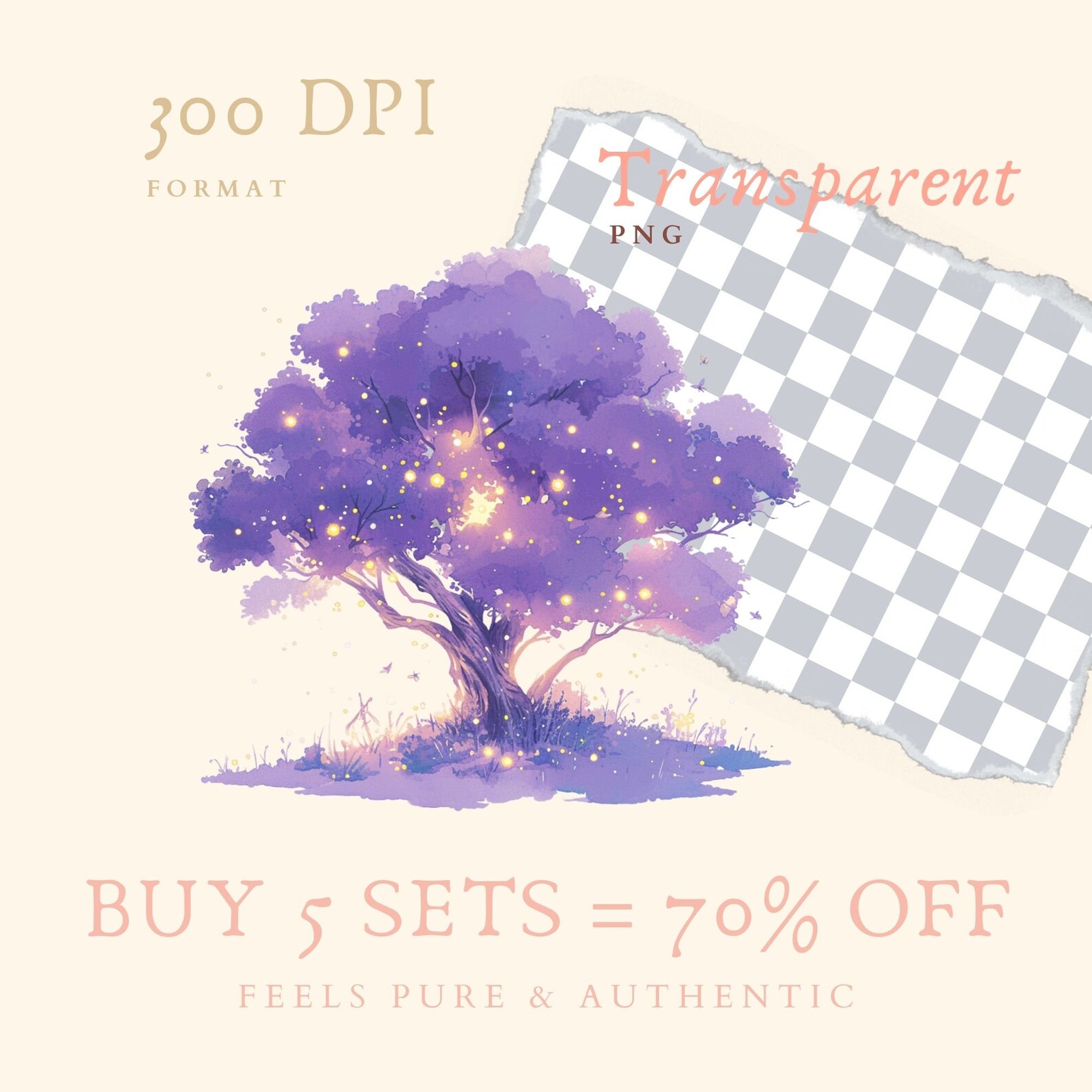 Enchanted Forest Lilac Tree Clipart, Watercolor Fairy Tree Characters ...