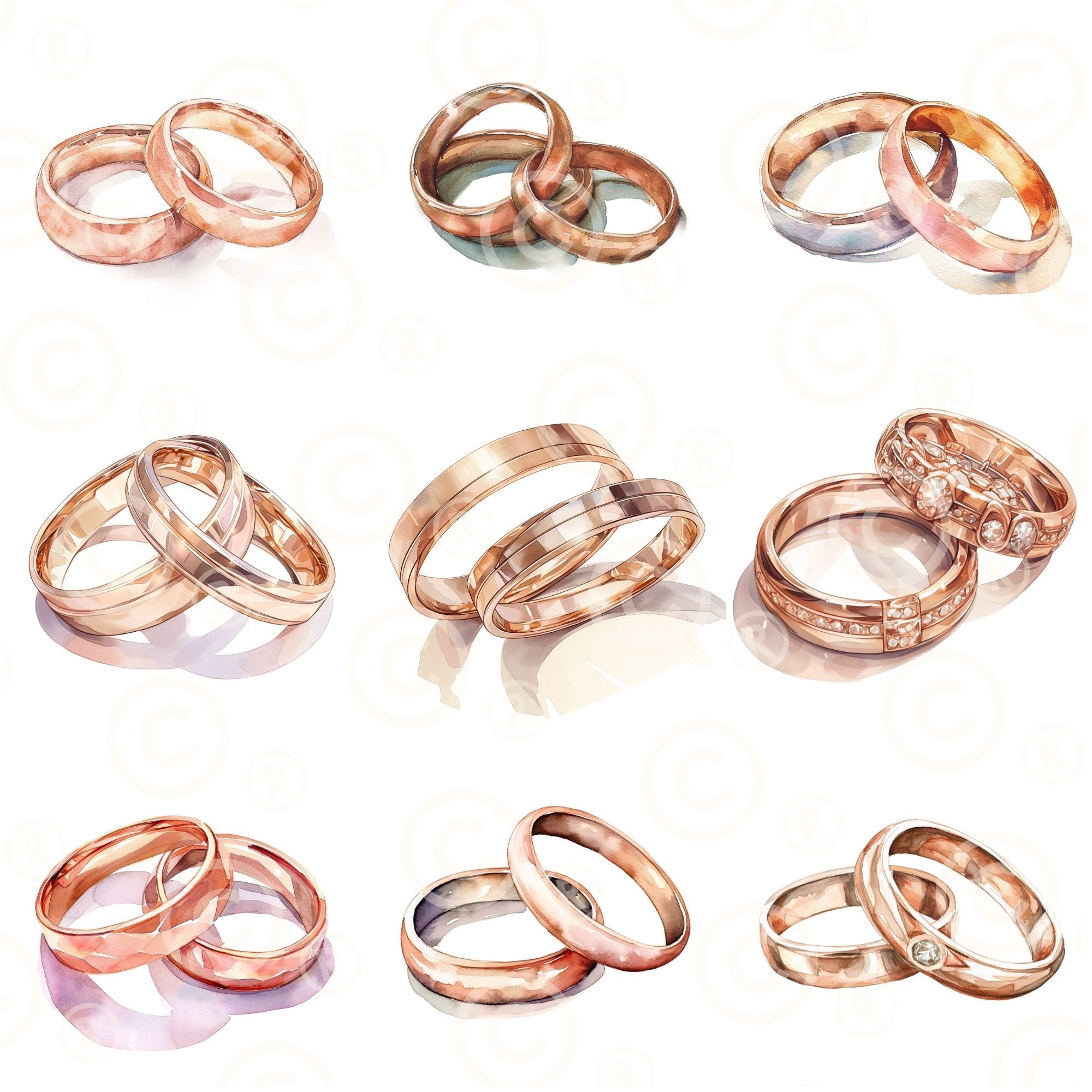 Watercolor Wedding Rings Clipart, Just Married PNG, Just Married Rings ...