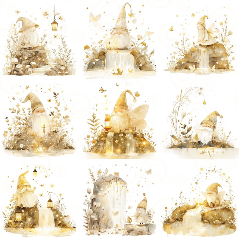 Enchanted Forest Gnome Clipart, Watercolor Gnomes Characters Clipart ...