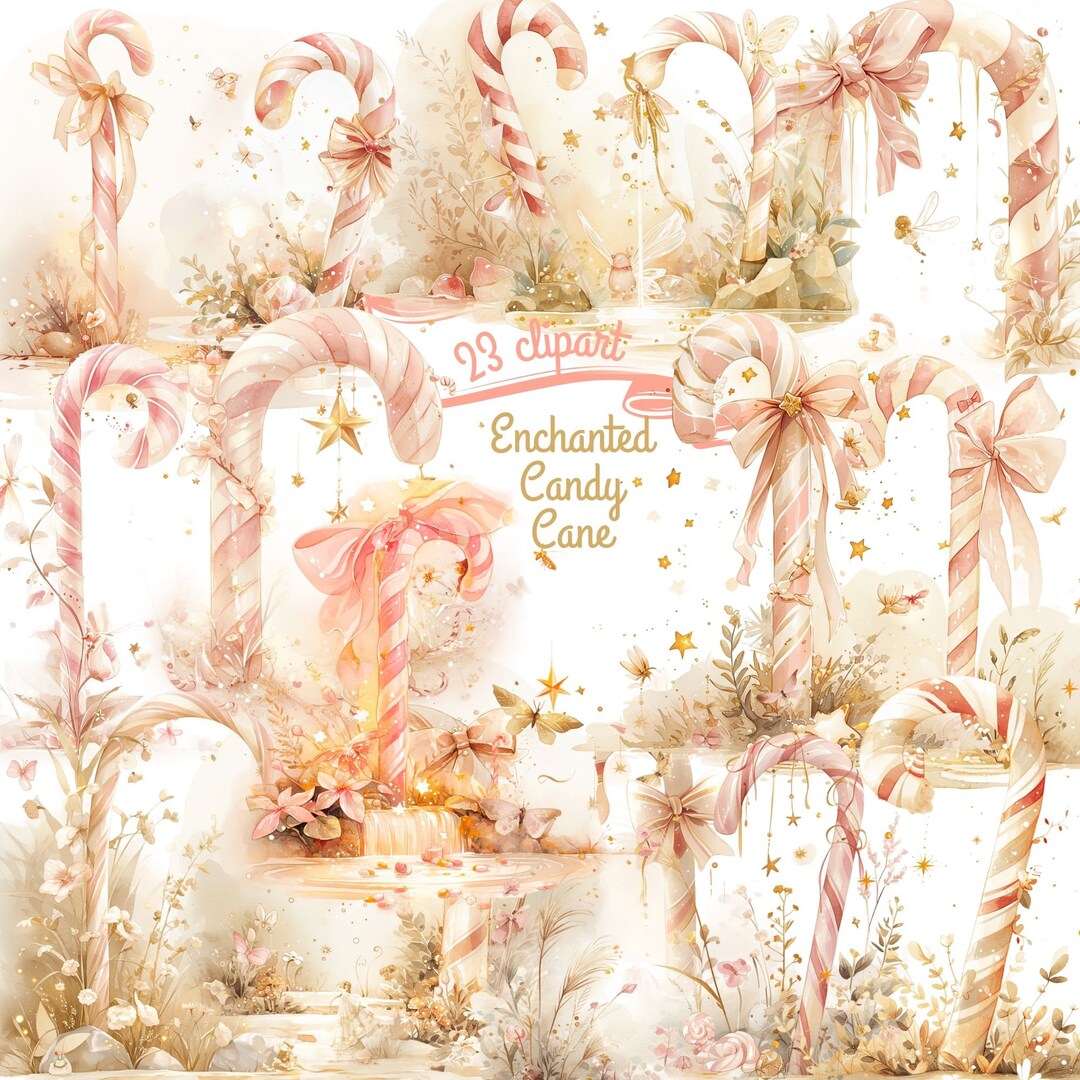 Enchanted Candy Cane Clipart, Festive Holiday Clipart, Cute Christmas ...